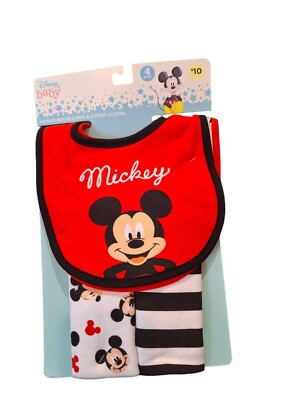 Disney Baby Mickey Mouse 4 Piece Set - 2 Bibs & 2 Burp Clothes NEW | eBay