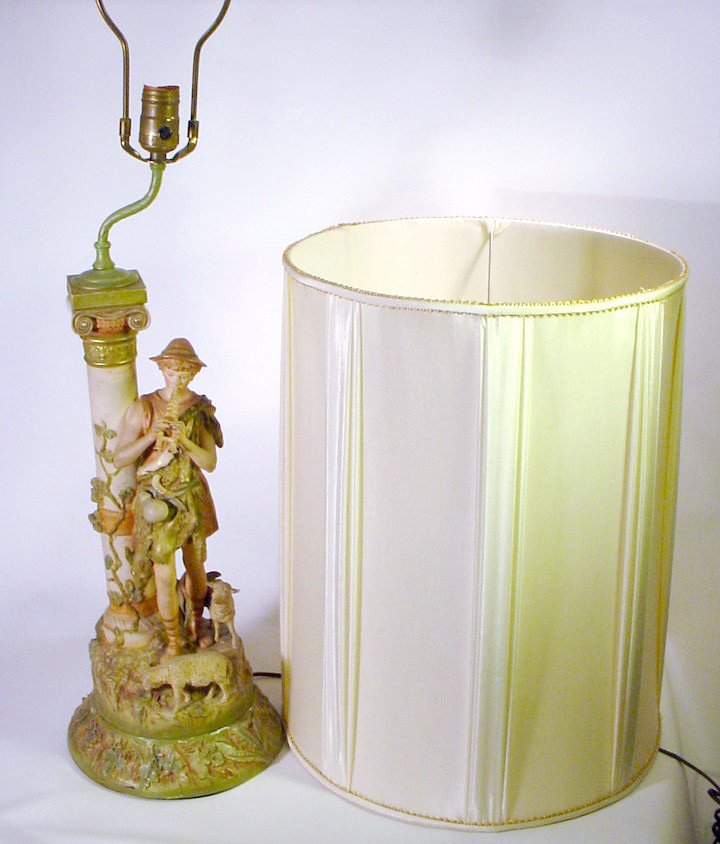Antique ROYAL DUX Porcelain SHEPHERD Table LAMP Statue ART NOUVEAU ...