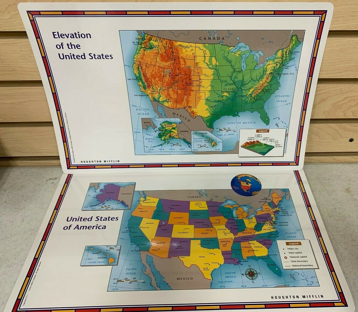 Lot of 25-2 Sided Laminated UNITED STATES MAPS-1 Elevation 2 States ...