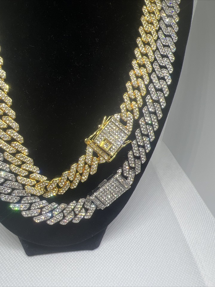 Iced Out Cuban Chains 20” and 22” 11mm Fully Iced Chain Necklaces ...