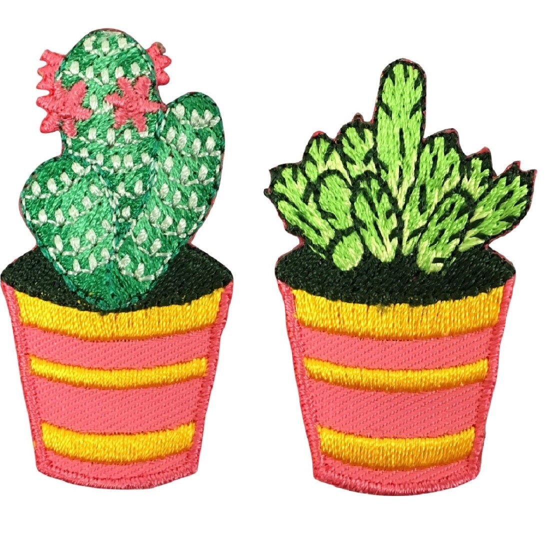 2-Pack Cactus Applique Patch Set - Embroidered Cacti & Flower Badges ...