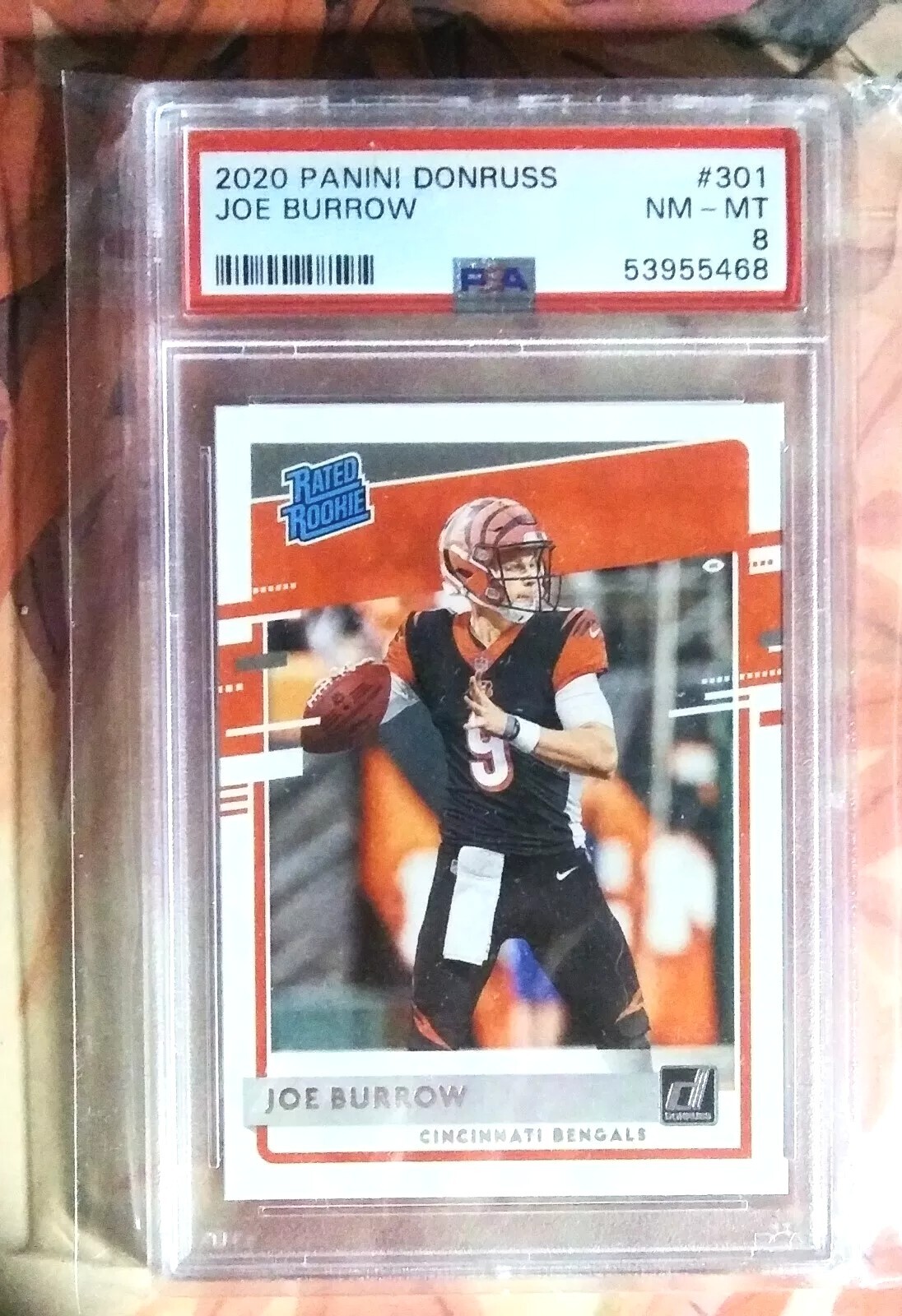 2020 Donruss *Rated Rookie* JOE BURROW #301 ROOKIE CARD PSA 8 NM-MT ...