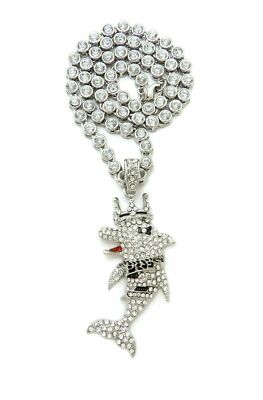 Hip Hop Young Dolph DOLPHIN Charm & Iced 20" Big CZ Choker Chain Bling ...