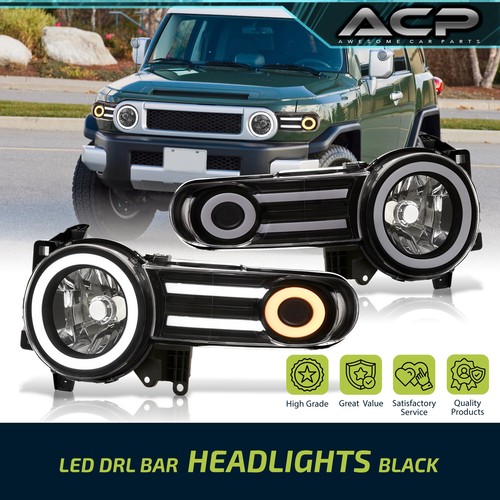 For 07-14 FJ Cruiser Replacement Black LED DRL Projector Head Light ...