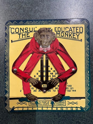 Tin Litho Consul Educated Monkey Calculator Calculating Teaching Multiplication | eBay