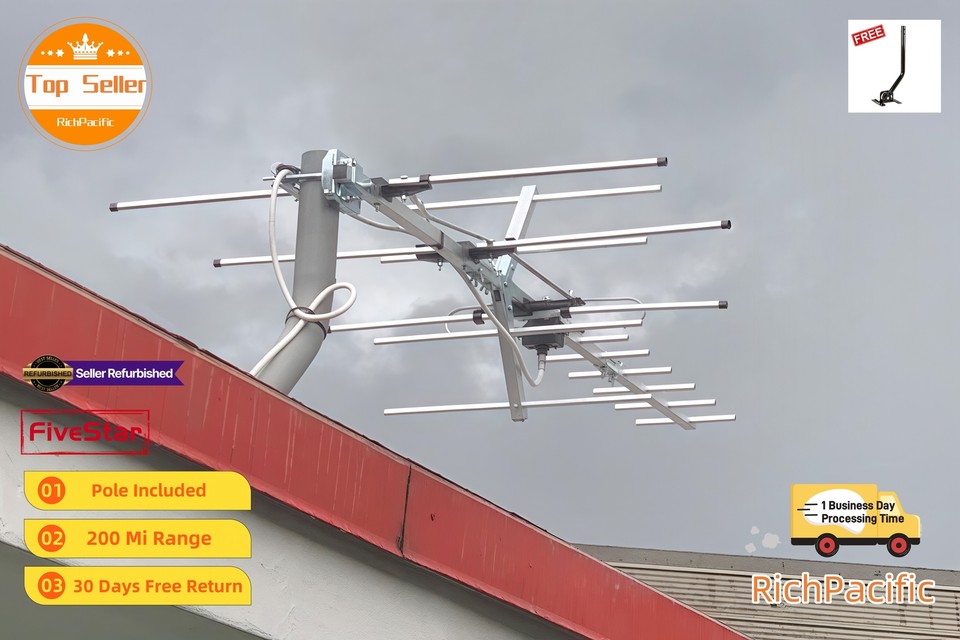 Long Range Yagi TV Antenna Outdoor 250 Mile w/ Pole for Best Signal | eBay