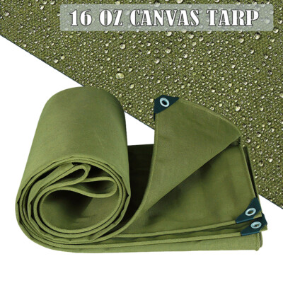 Heavy Duty Waterproof Canvas Tarp 16 Oz Cotton Canvas Tarpaulin Cover ...