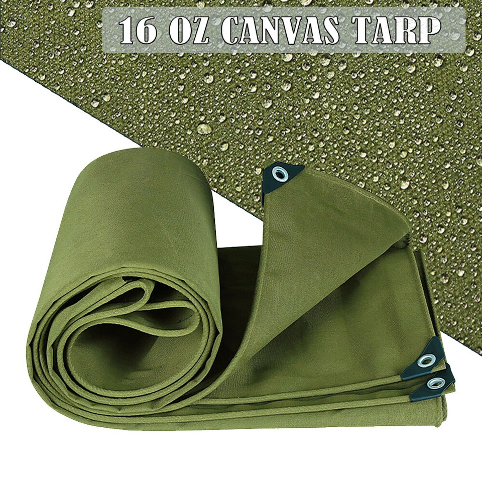 16oz Heavy Duty Canvas Tarp Thick Camping Garden Tarpaulin Cotton Shade ...