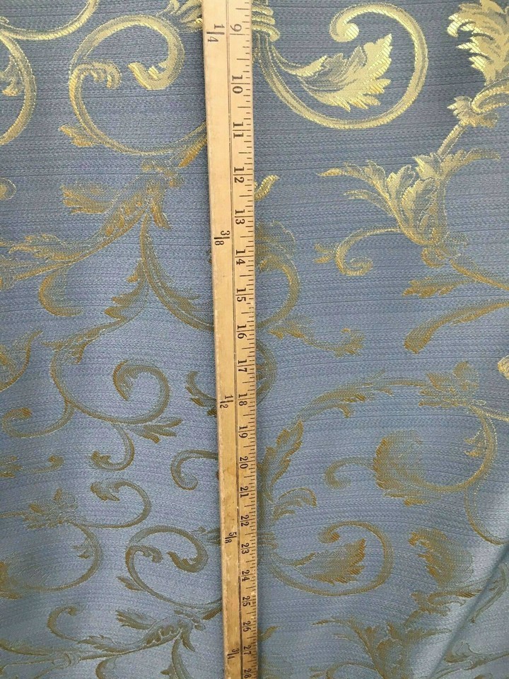 BLUE GOLD Brocade Flower Floral Upholstery Drapery Fabric (110 in ...