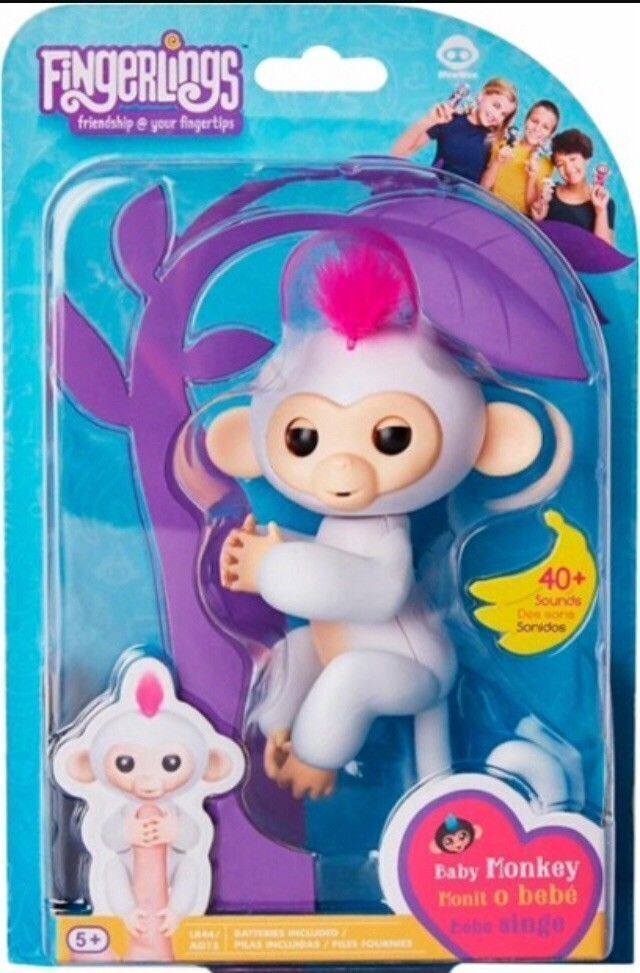 WowWee Fingerlings Sophie White w/ Pink Hair Interactive Baby Monkey ...