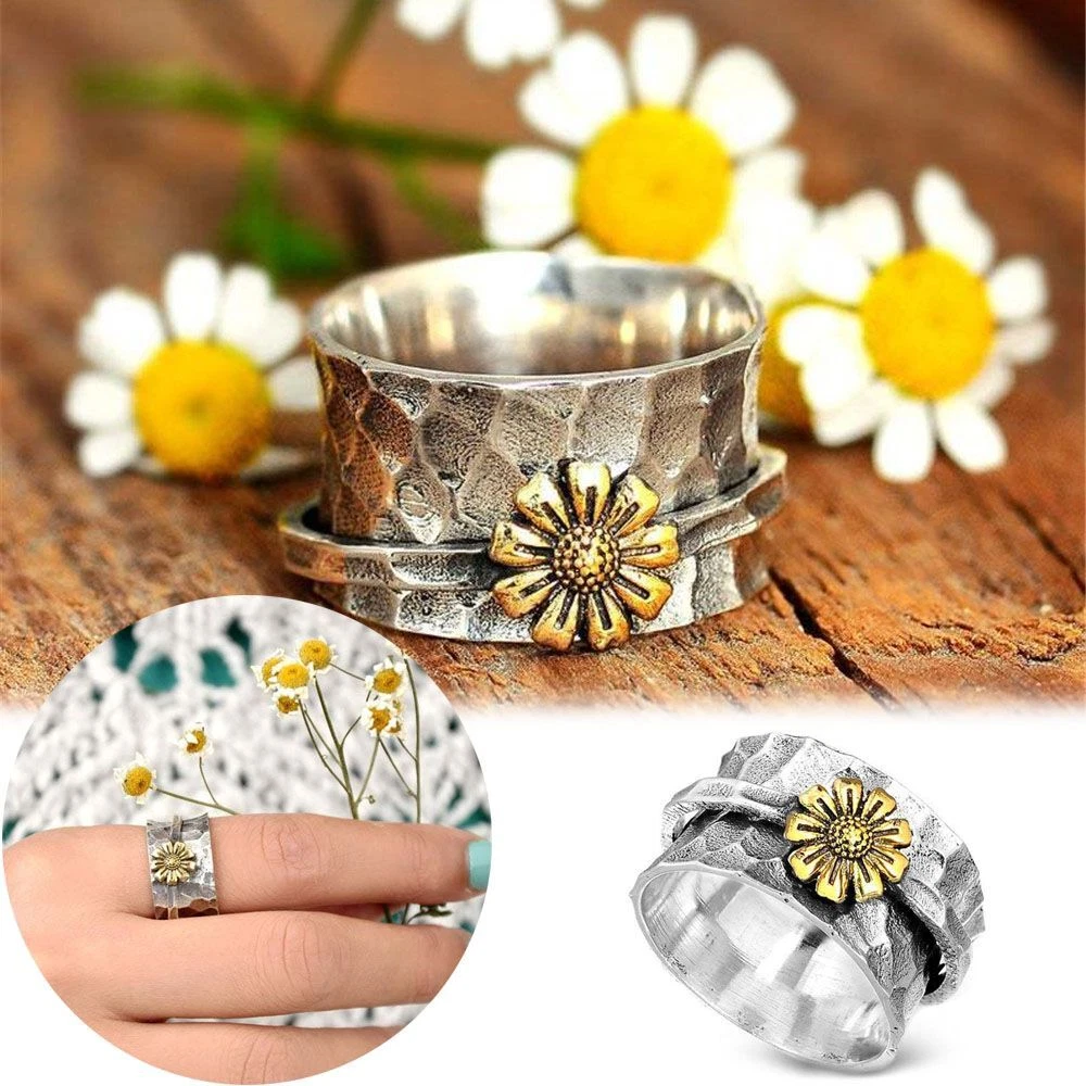 Daisy Separation Flower Ring Creative Turnable Carved