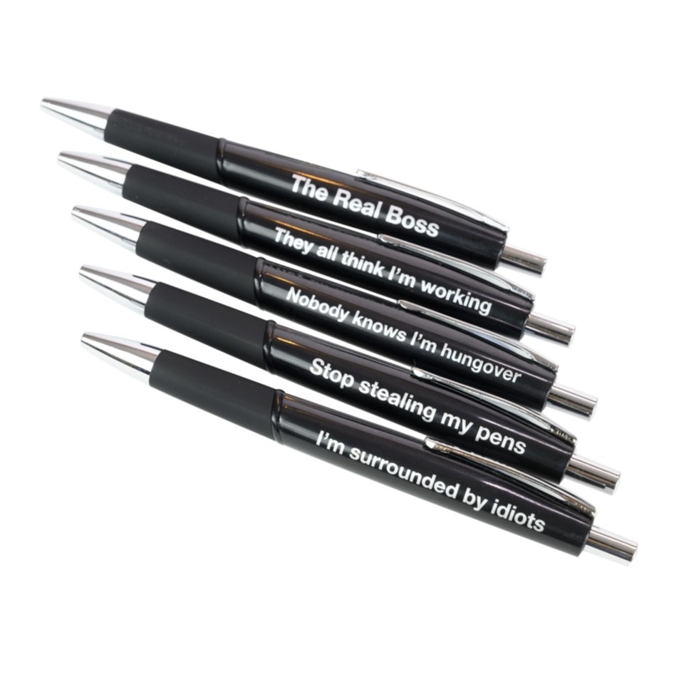 Pens with Attitude Funny Novelty Office Pen Gift Set - 5 Pack, Black ...