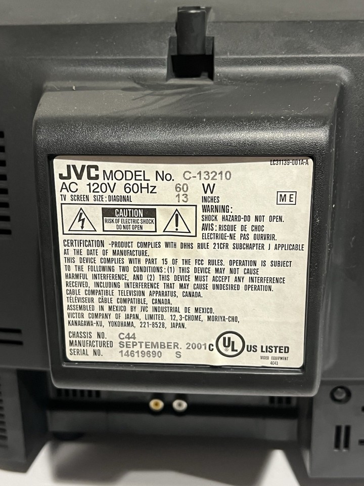 JVC CRT TV 13" C-13210 No Remote AV & Coax Vintage 2001 Gaming ...