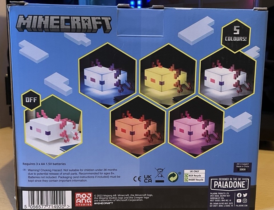 Minecraft Axolotl LED Night Light Official Lamp, 5 Color Modes | eBay UK