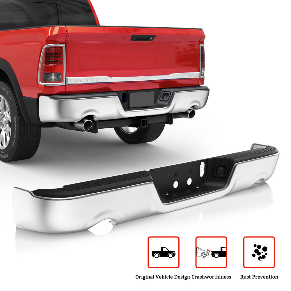 Chrome Rear Steel Step Bumper For 2009-18 Dodge Ram 1500 Dual Exhaust w ...