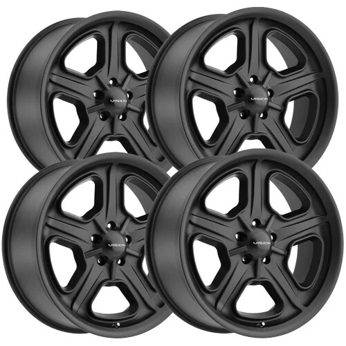 (Set-4) Vision 147 Daytona 15x8 5x4.75 0mm Satin Black Wheels Rims 15 ...