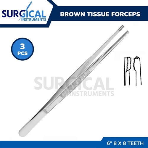 3 Pc Brown Tissue Forceps 6.00" Side Grasping 8 x 8 Teeth Stainless ...
