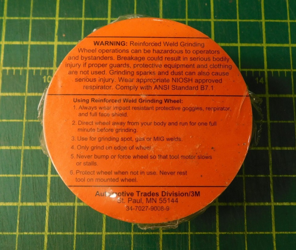 3M 01991 Green Corps Reinforced Weld Grinding Wheel 3 in x 3/16 in x 3/ ...