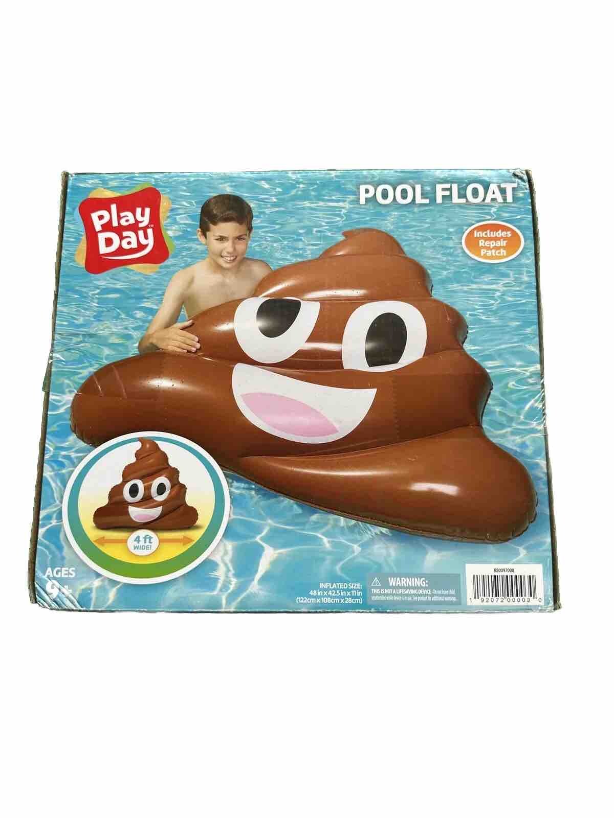 PLAY DAY -Pool Float Inflatable Brown Poop Emoji 48" X 42.5" Raft ...