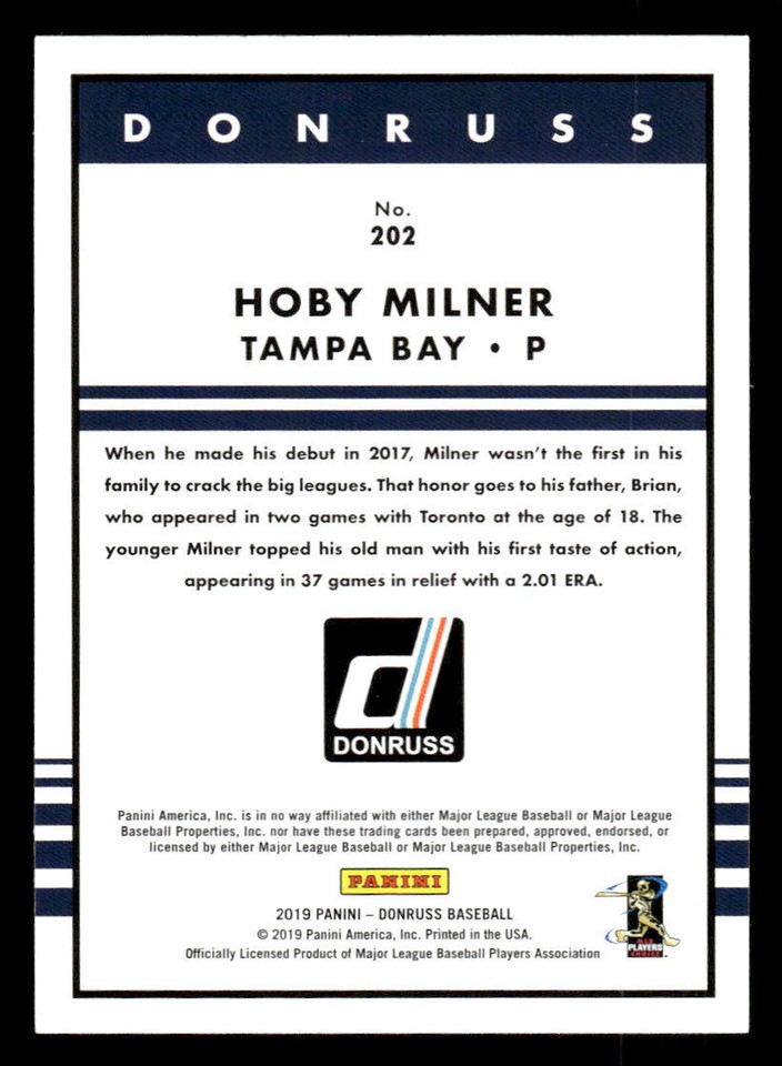 Hoby Milner 2019 Donruss #202 Tampa Bay Rays | eBay