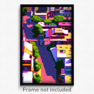 Pixel Art Poster - Noteworthy Small Town (8 Bit Psychedelic Video Game ...