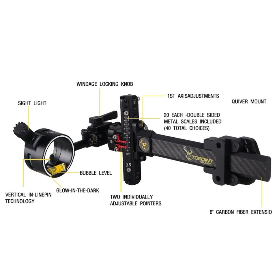 1 Pin Compound Bow Sight Carbon 4X 6X 8X Lens 0.019" Adjustable Archery ...