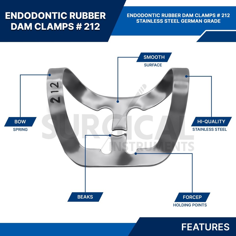 5 Pcs Endodontic Rubber Dam Clamps #212 Set Stainless Steel German ...