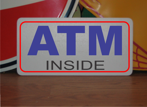 ATM INSIDE Metal Sign Grocery Convenience Store Window Shop Gas Station ...