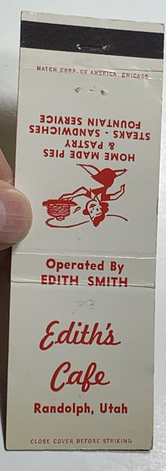 Randolph Utah Matchbook Cover Edith’s Cafe Restaurant Soda Fountain ...