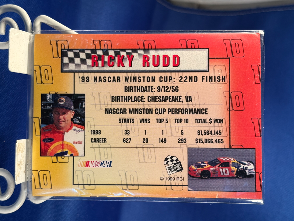 1999 Racing Champions Press Pass Ricky Rudd #10 Tide Card Only | eBay