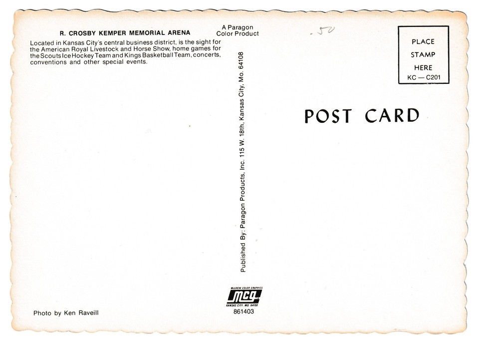 Kemper Arena Postcard - Former Home of NBA Kansas City Kings & NHL K.C ...