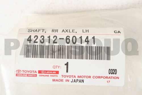 4231260141 Genuine Toyota SHAFT RR AXLE LH 42312-60141 | eBay