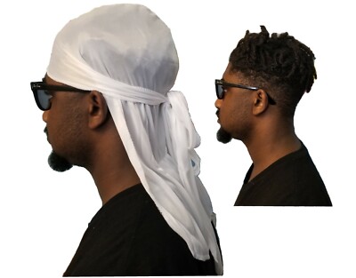 2PCS. White Du Rag Head Wrap Motorcycle Biker Bandana Tie Cap hat Skull ...