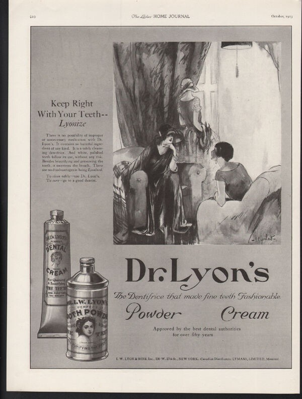 1923 DR LYON TOOTH PASTE POWDER DENTAL HYGIENE DENTIST TEETH HEALTH ...