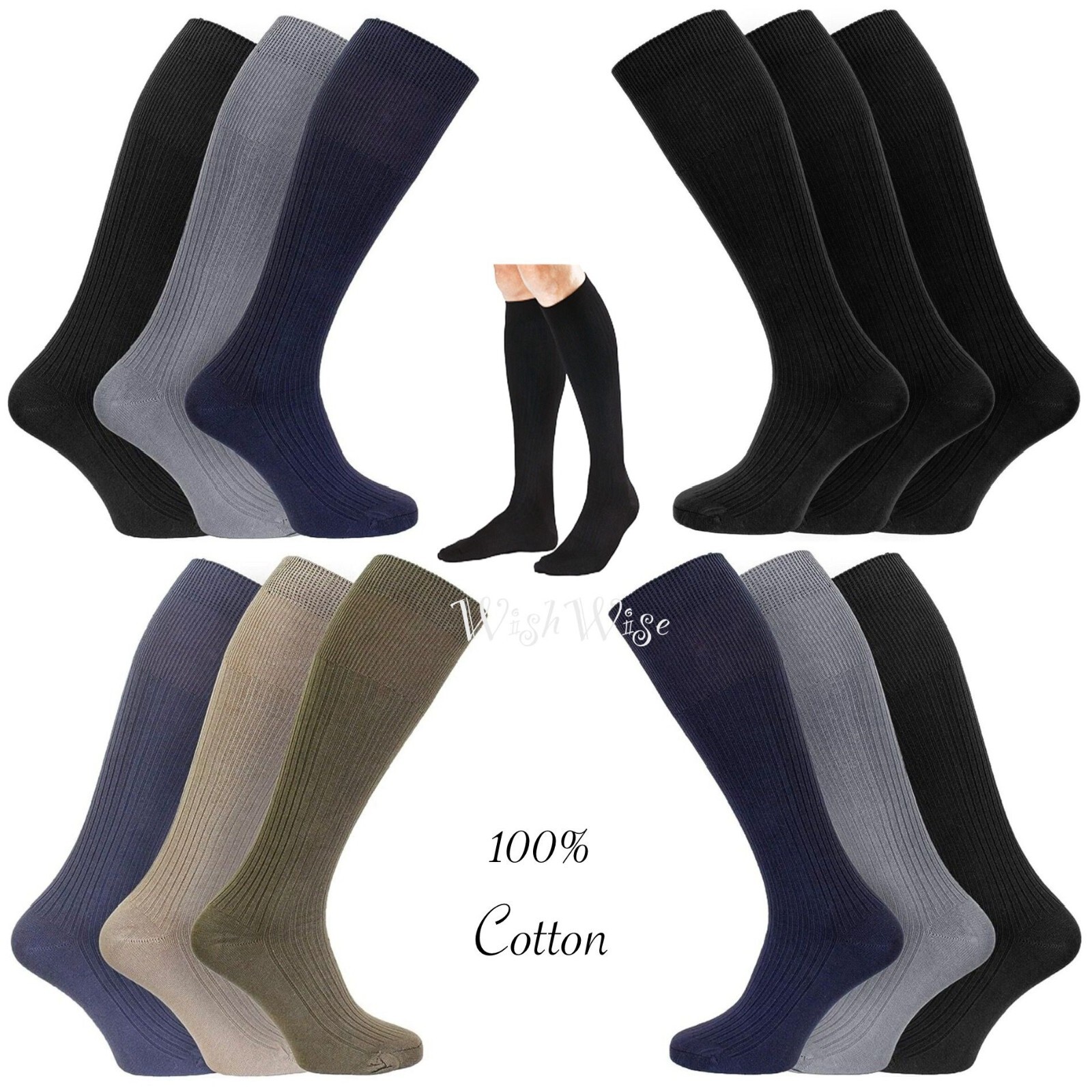Long Hose Socks Mens Traditional 100% Cotton Full Knee Length Sock 3-6 ...