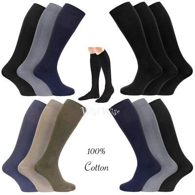 Long Hose Socks Mens Traditional 100% Cotton Full Knee Length Sock 3-6 ...