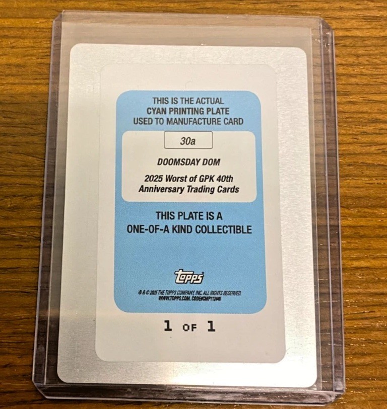 RARE GPK 1/1 40th Anniversary Printing Plate 2025 Worst Of Garbage Pail ...