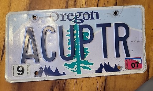 2007 Custom Oregon Vanity License Plate "ACUPTR" Evergreen Tree | eBay
