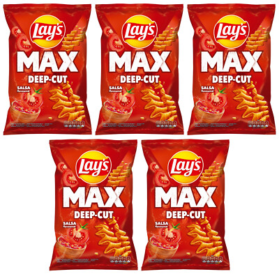 5 LAYS MAX DEEP CUT SALSA Flavor Potato Chips Crisps Snacks 120g 4.2oz ...