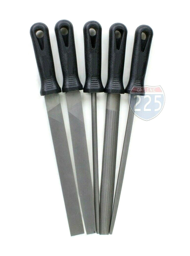 5 Piece 10" Smooth Cut File Set Round Square Flat Half-Round Hand Tool ...