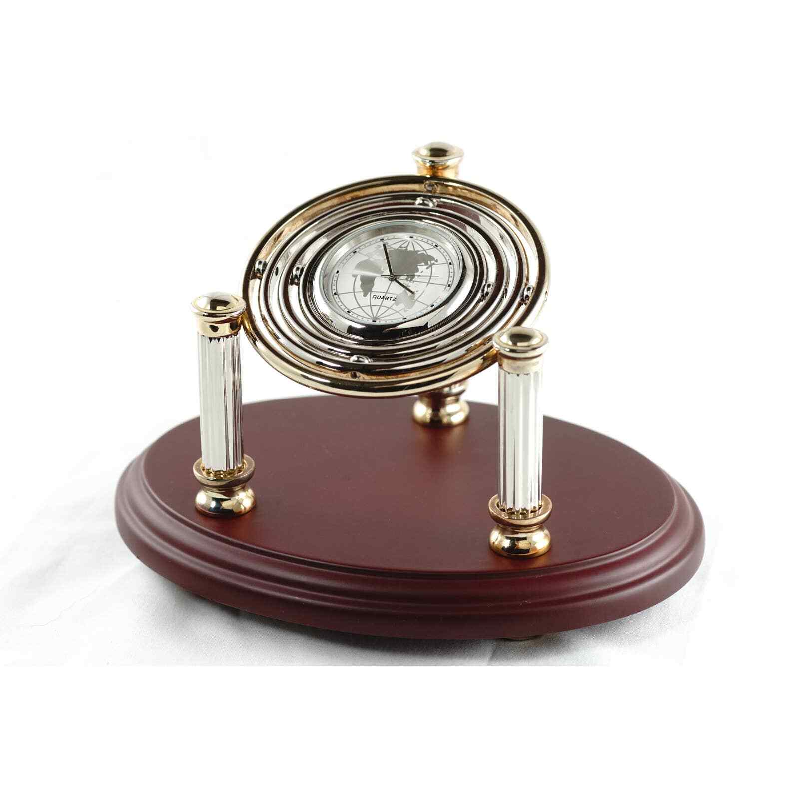 World Desk Clock Gyroscopic , Pedestals Wood Base Quartz Rotating Clock ...