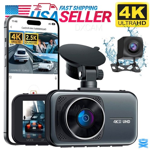 4K Dash Cam Wifi UHD 2160p Front Rear Dual Camera DVR Car Recorder HD ...