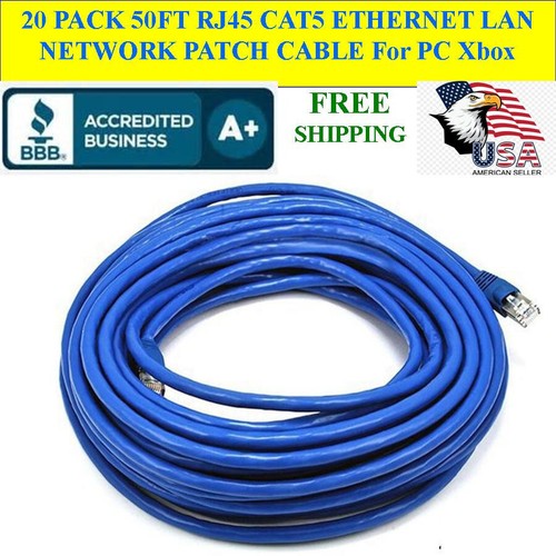 20 PK 50FT RJ45 CAT5E CAT5 ETHERNET LAN NETWORK PATCH CABLE PC Xbox ...