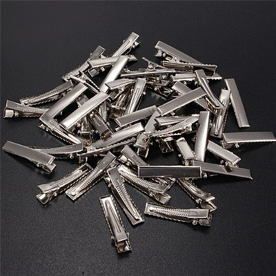 50PCS Hair Clips Fashion Metal Silver Prong Flat Clips Alligator Metal ...