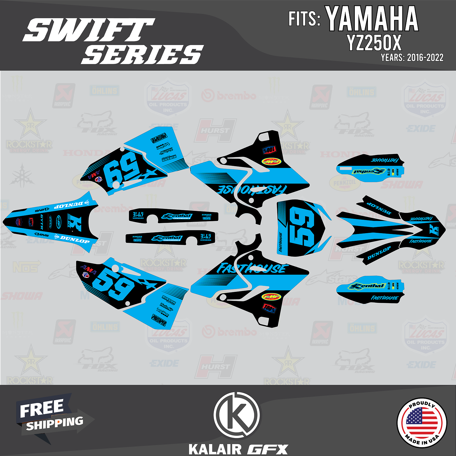 Graphics Kit for Yamaha YZ250X (2016-2022) Swift-black-cyan | eBay