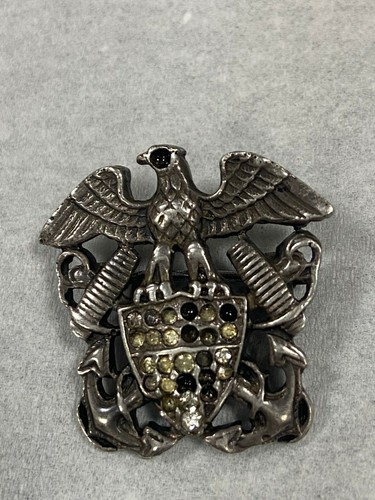 Vintage Sterling Silver WWII US Navy Eagle Shield Anchors Brooch Pin ...