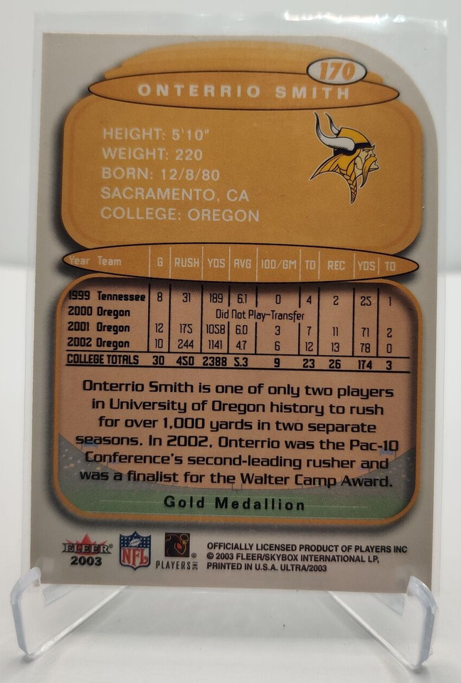 2003 Ultra Gold Medallion Minnesota Vikings Football Card #170 Onterrio ...