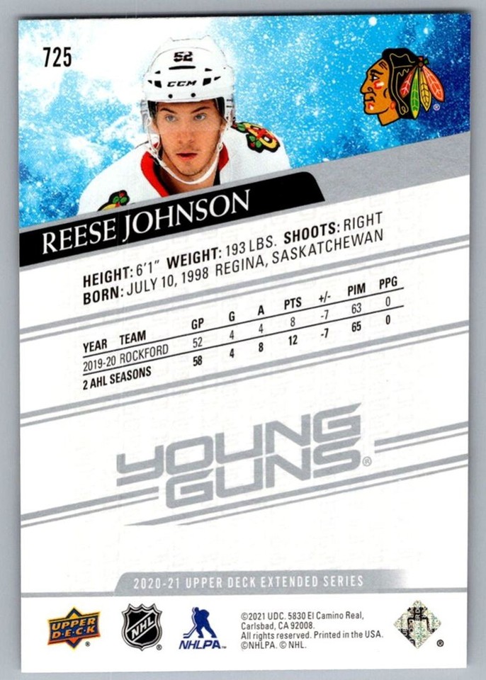 2020-21 Upper Deck Reese Johnson Rookie Chicago Blackhawks #725 | eBay
