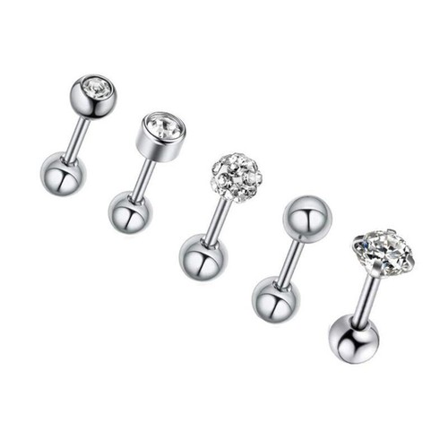 5Pcs Stainless Steel Thin Rod Piercing Stud Earrings Zircon Ear Bone ...