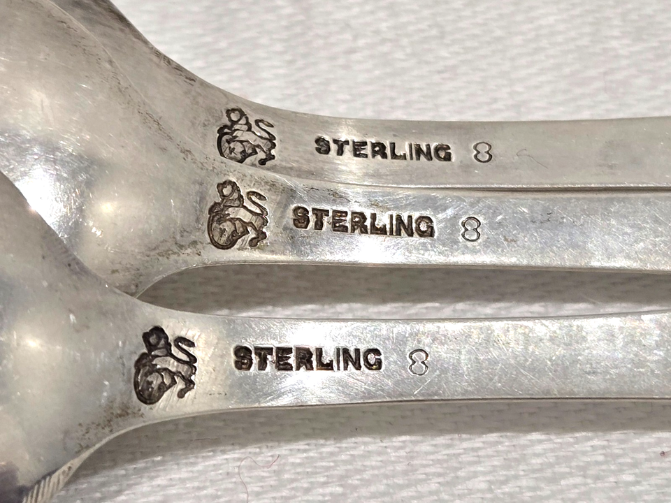 Set of 6 STERLING Teaspoons, KNOWLES Bright Cut Round Floral shape; No ...